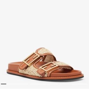 Fendi | Shoes | Fendi Feel Raffia Leather Slide Sandals 4 | Poshmark